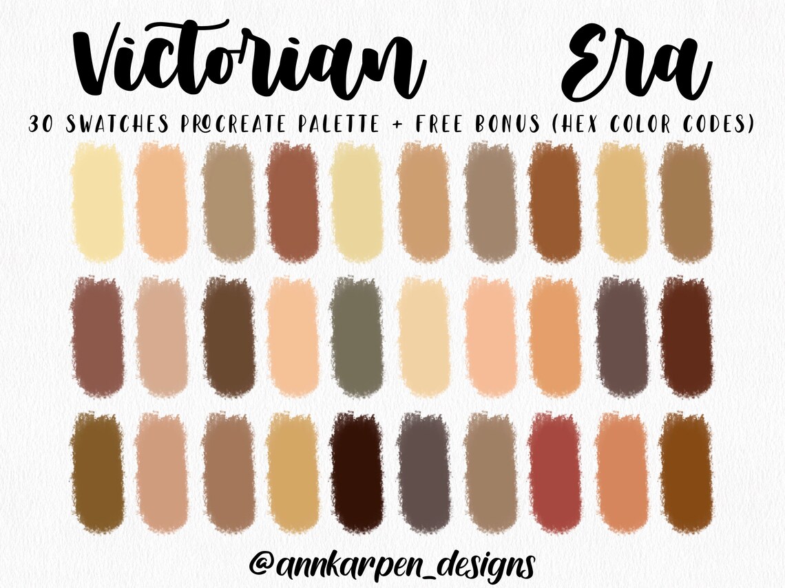 Victorian Era Procreate Palette 30 Hex Color Codes Instant Digital