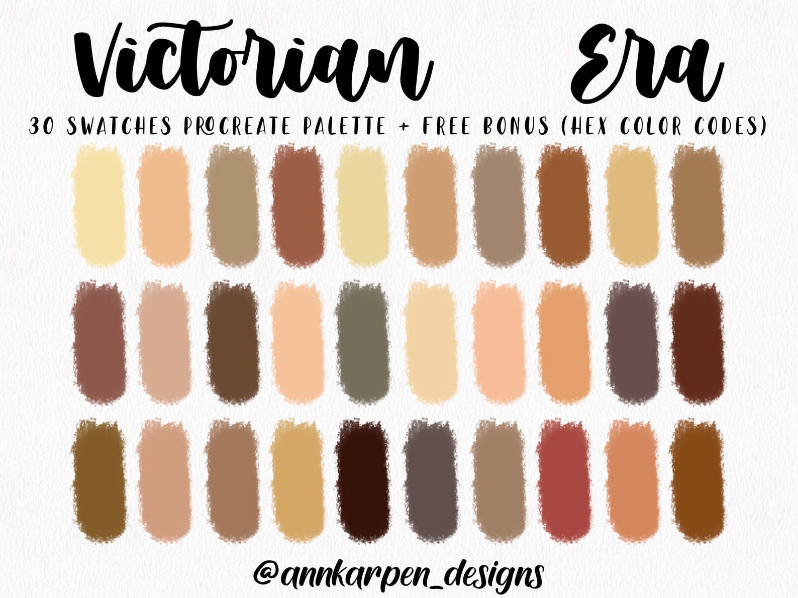 Victorian Era Procreate Palette 30 Hex Color Codes Instant Digital