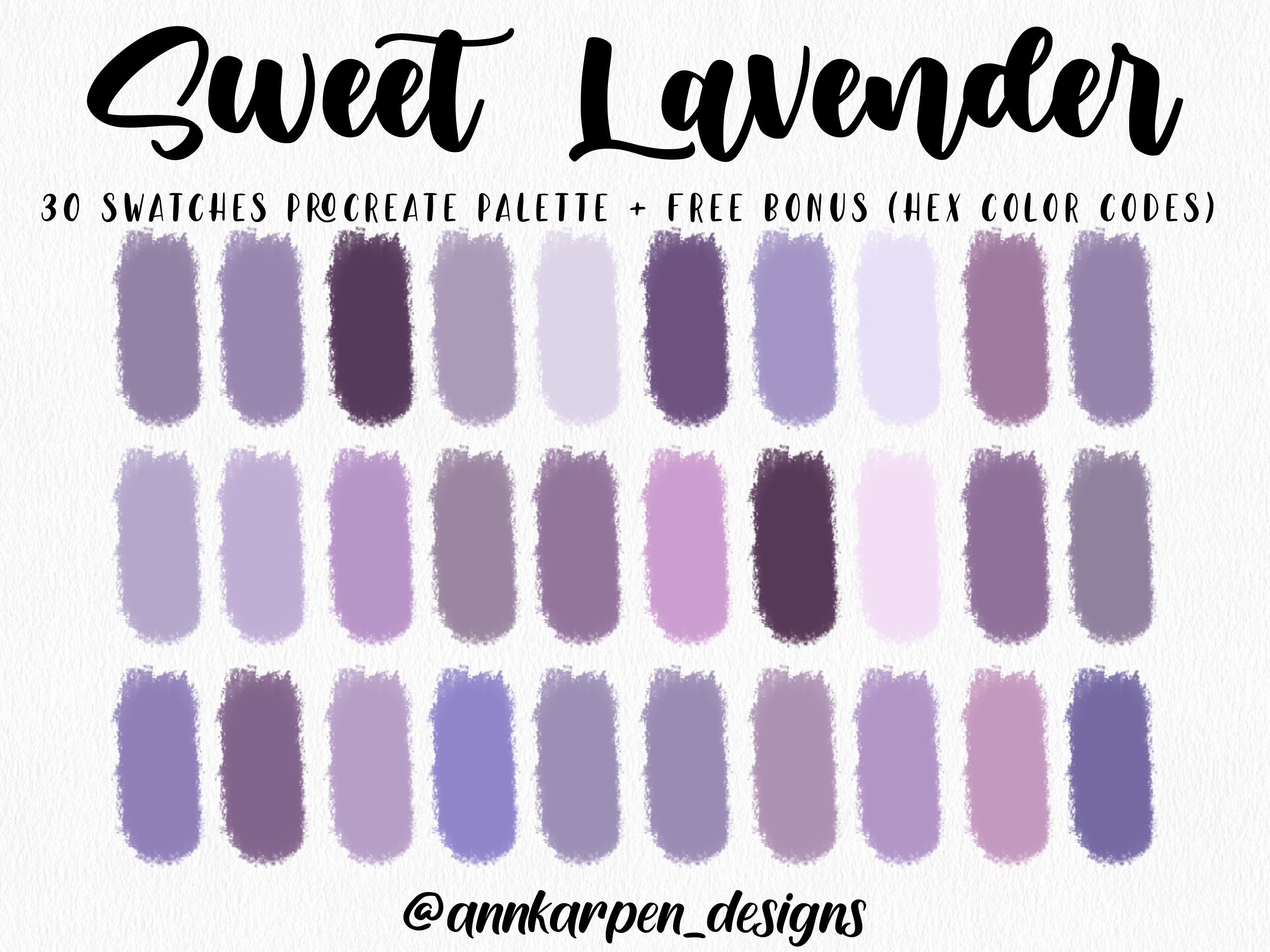 Sweet Lavender Procreate Palette 30 HEX Color Codes Instant Digital
