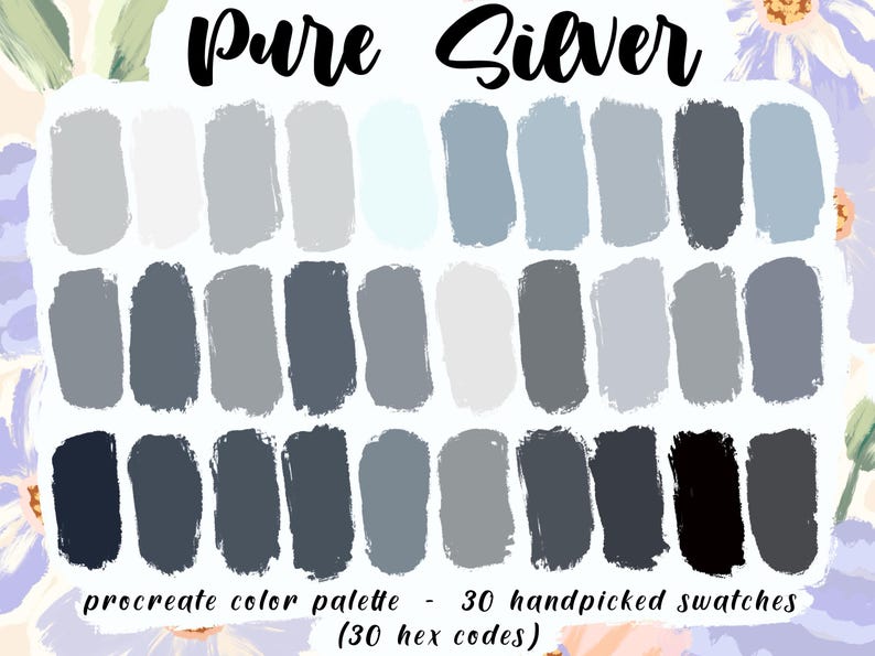 Pure Silver - Procreate Palette, 30 HEX Codes, Moody Grey Swatches ...