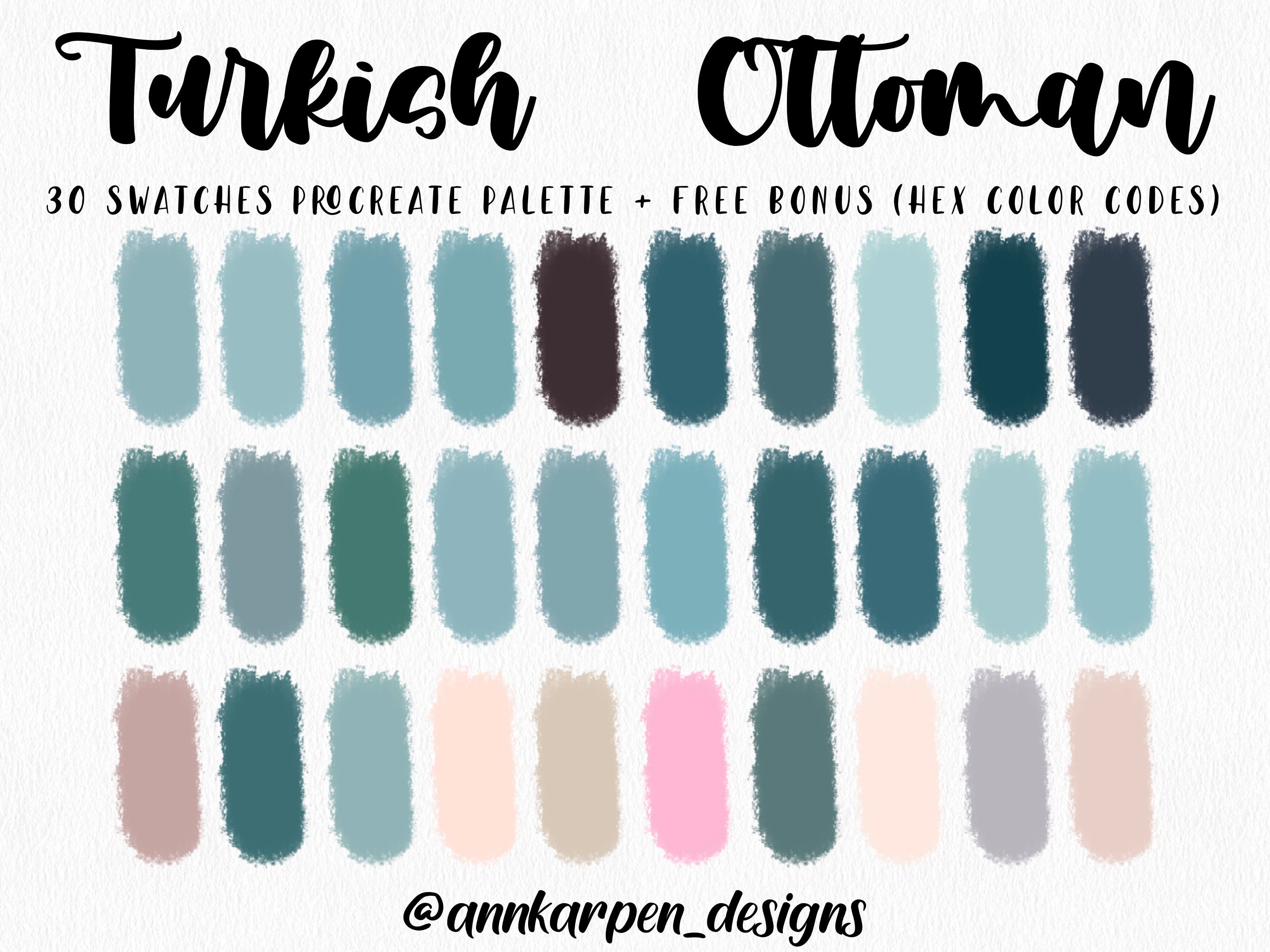Turkish Ottoman Procreate Palette 30 Handpicked Colors, Instant Digital ...
