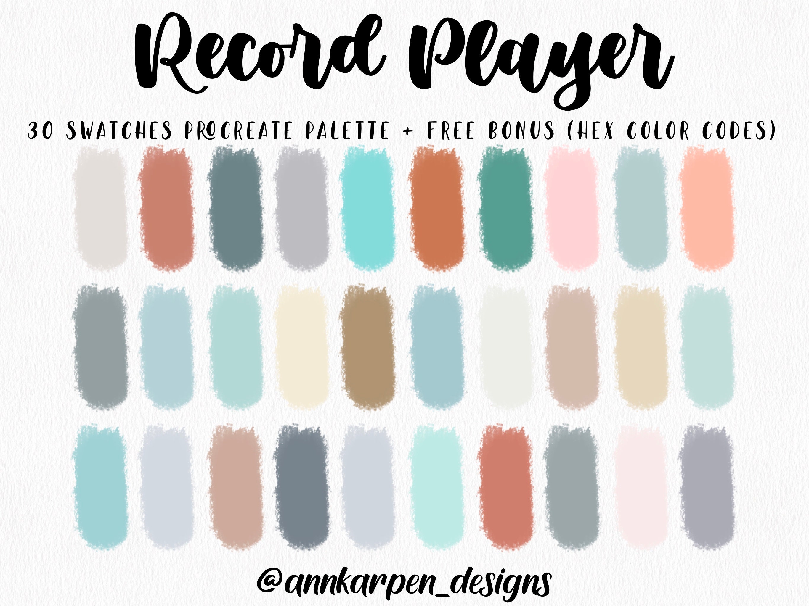 Record Player Procreate Palette, 30 HEX Color Codes, Instant Digital ...