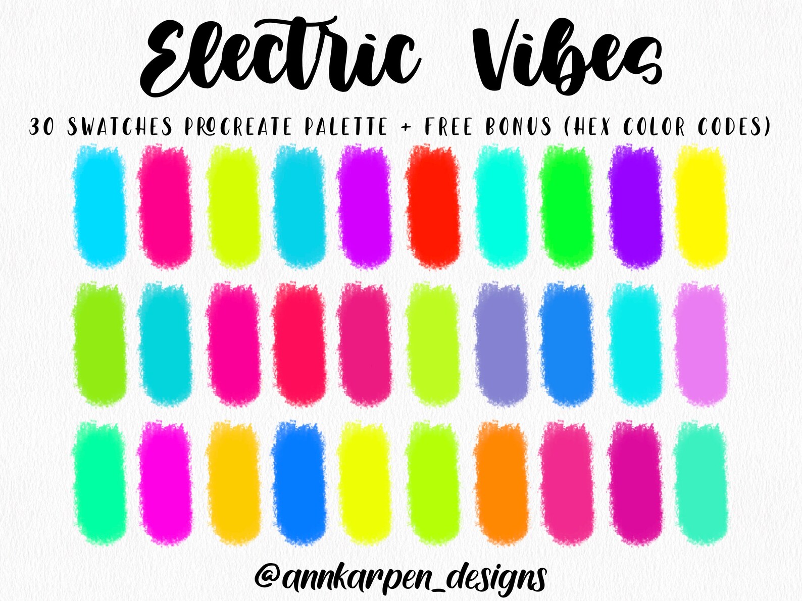 Electric Vibes Procreate Palette, 30 HEX Color Codes, iPad Pro, Vivid ...
