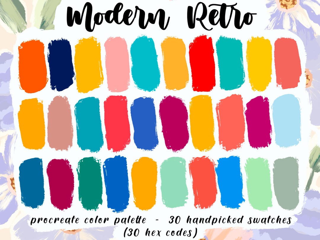 Modern Retro - Procreate Palette, 30 Bright Color Swatches, HEX Codes ...