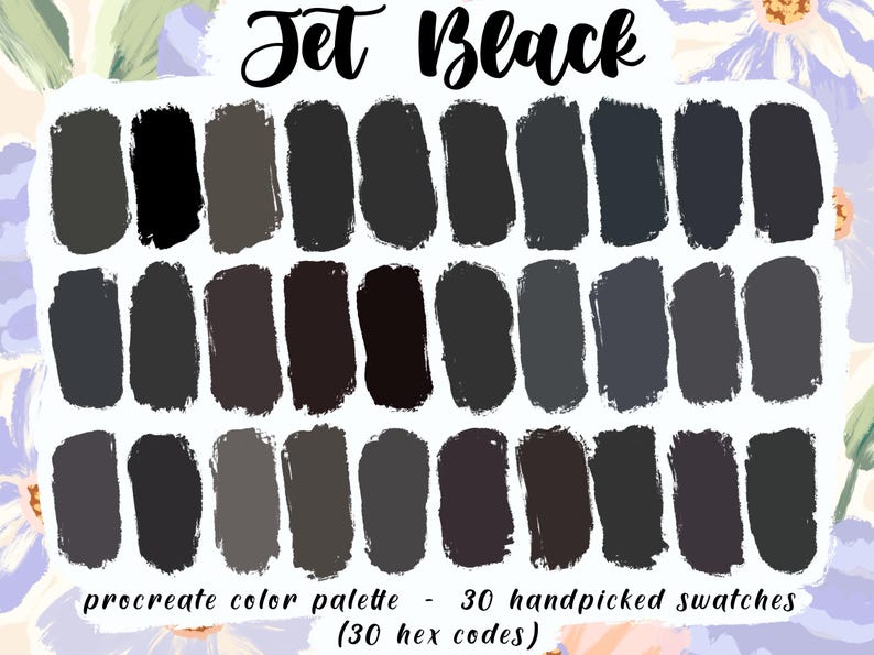Jet Black - Procreate Palette, 30 HEX Color Codes, Instant Digital ...