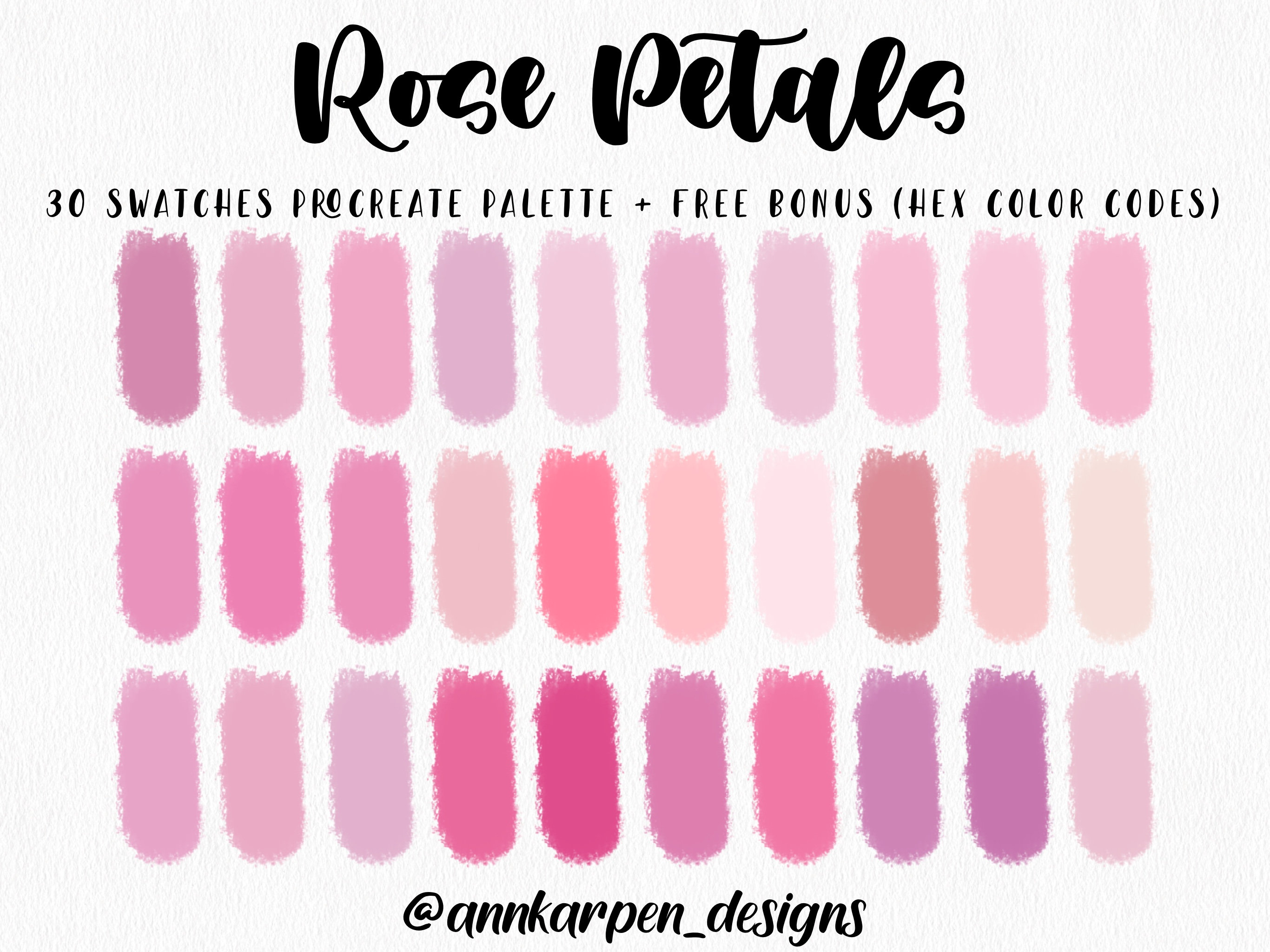 Rose Petals Procreate Palette, 30 HEX Color Codes, Instant Digital ...