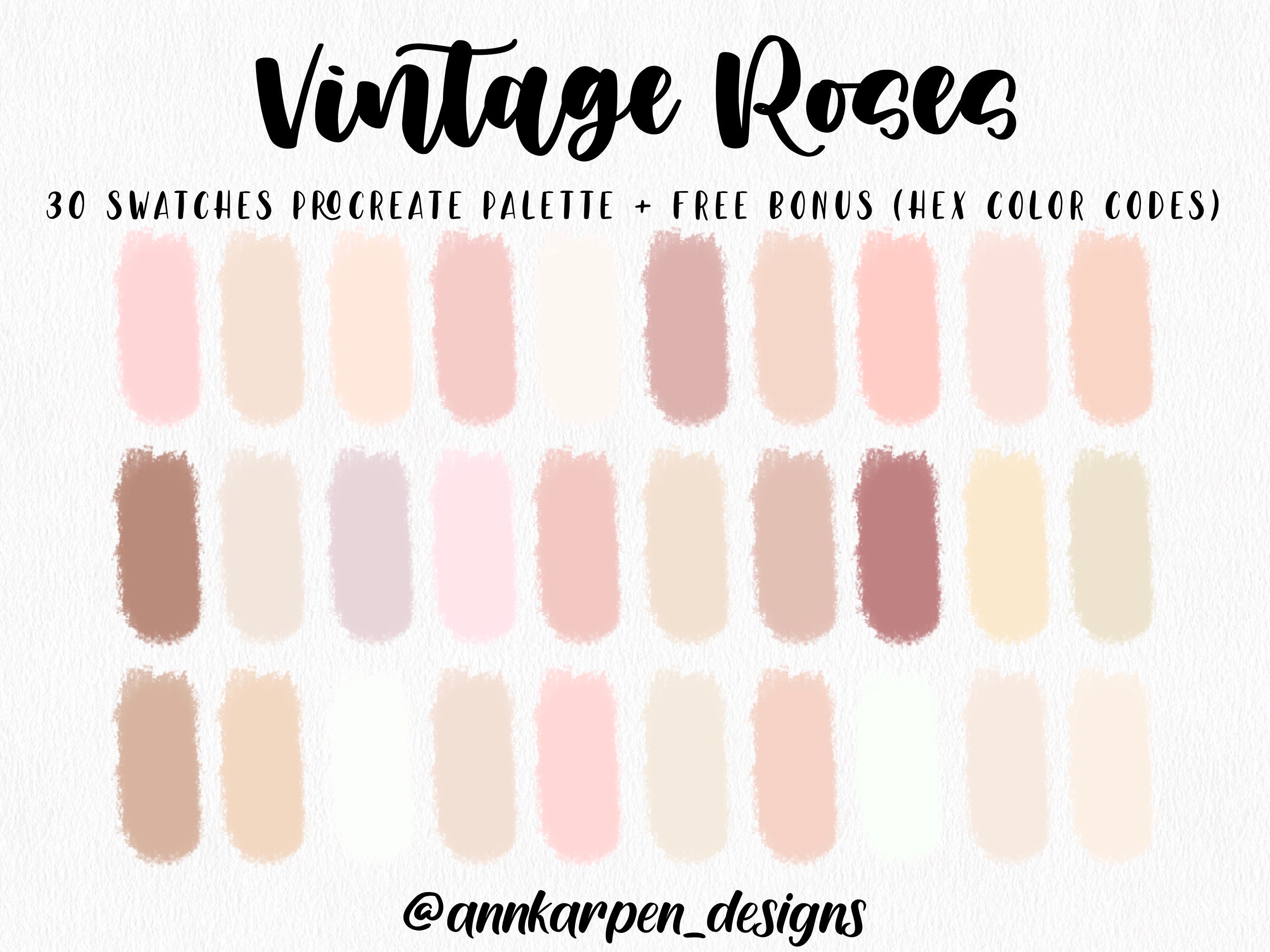 Vintage Roses Procreate Palette, 30 HEX Color Codes, Pastel Pink Color ...