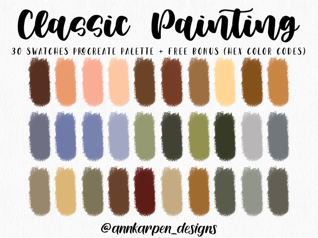 Classic Painting Procreate Palette, 30 HEX Color Codes, Instant Digital ...