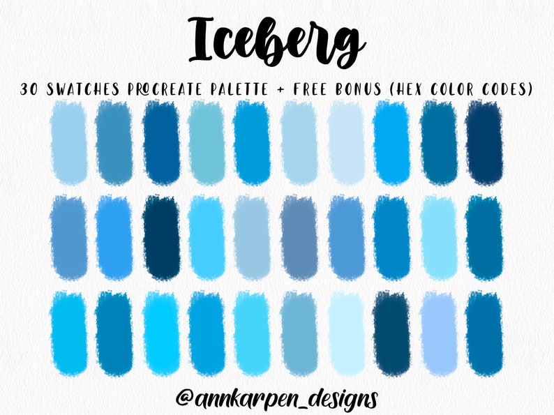 Iceberg Procreate Palette, 30 HEX Color Codes, Bright Blue Color ...