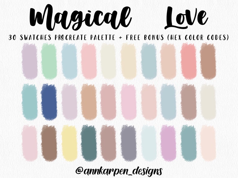 Magical Love Procreate Palette 30 Hex Color Codes Instant Digital