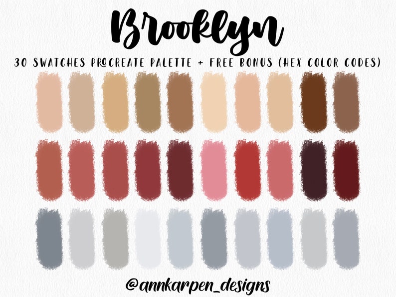 Brooklyn Procreate Palette, 30 HEX Color Codes, Instant Digital ...