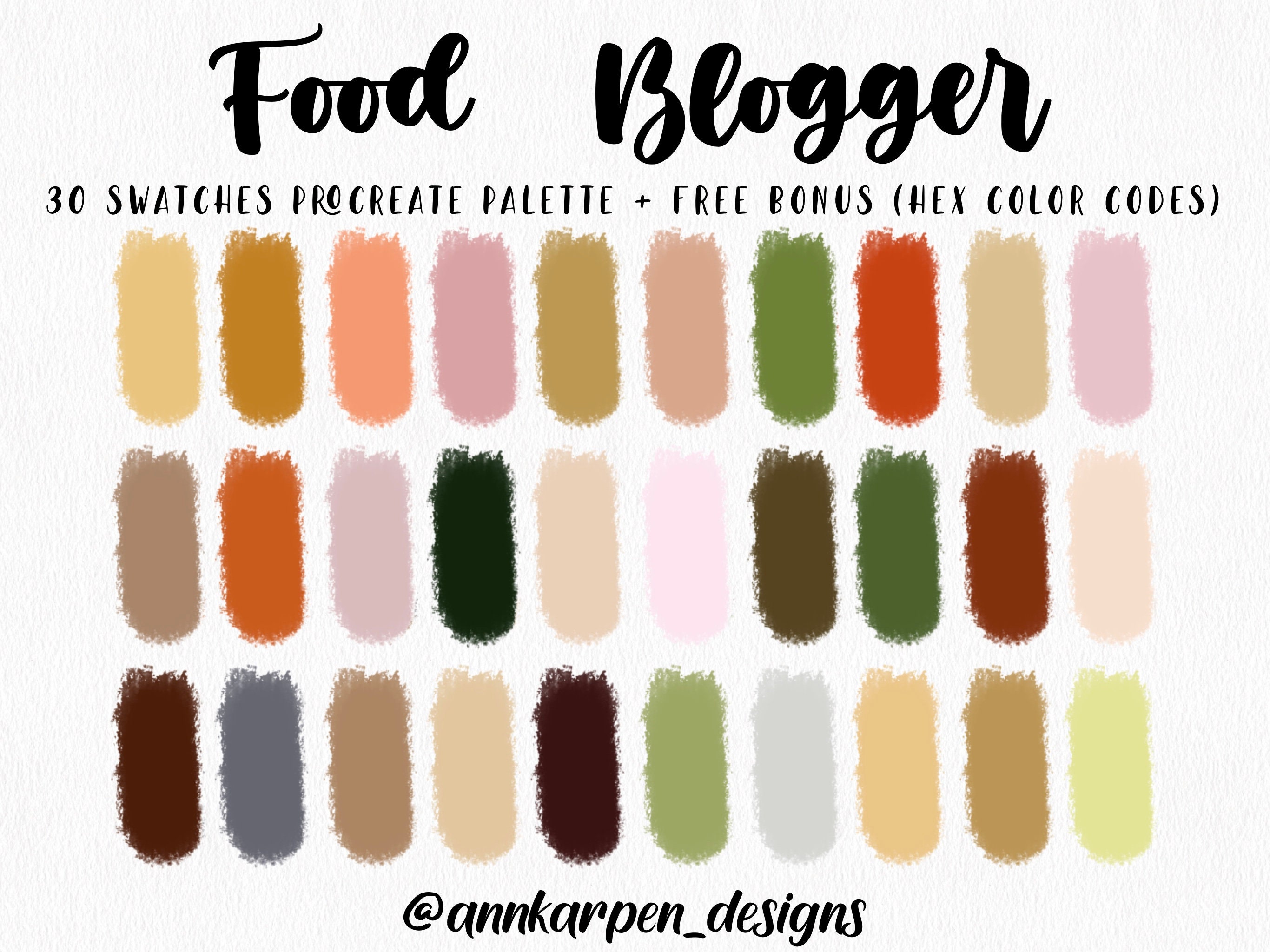 Food Blogger Procreate Palette, 30 HEX Color Codes, Instant Digital ...