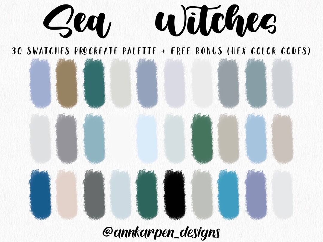 Sea Witches Procreate Palette, 30 HEX Color Codes, Instant Digital ...