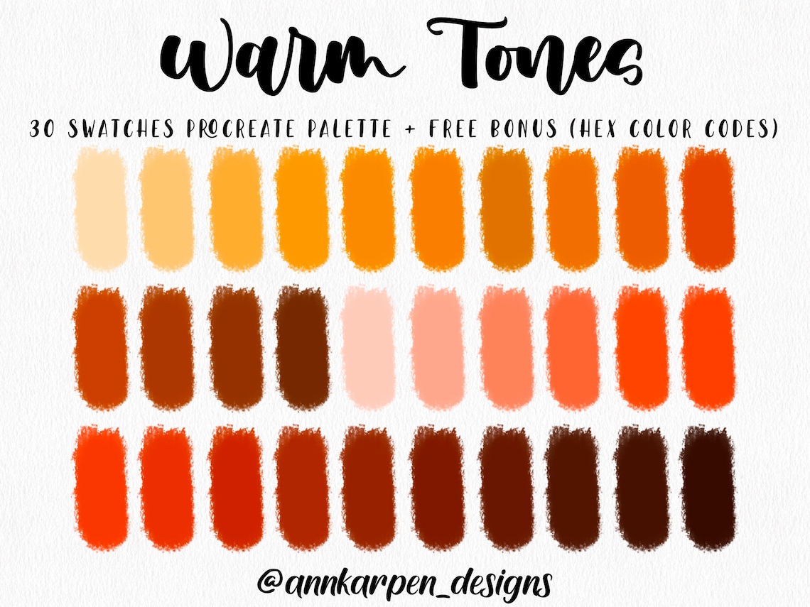 Warm Tones Procreate Palette, 30 HEX Color Codes, Instant Digital ...