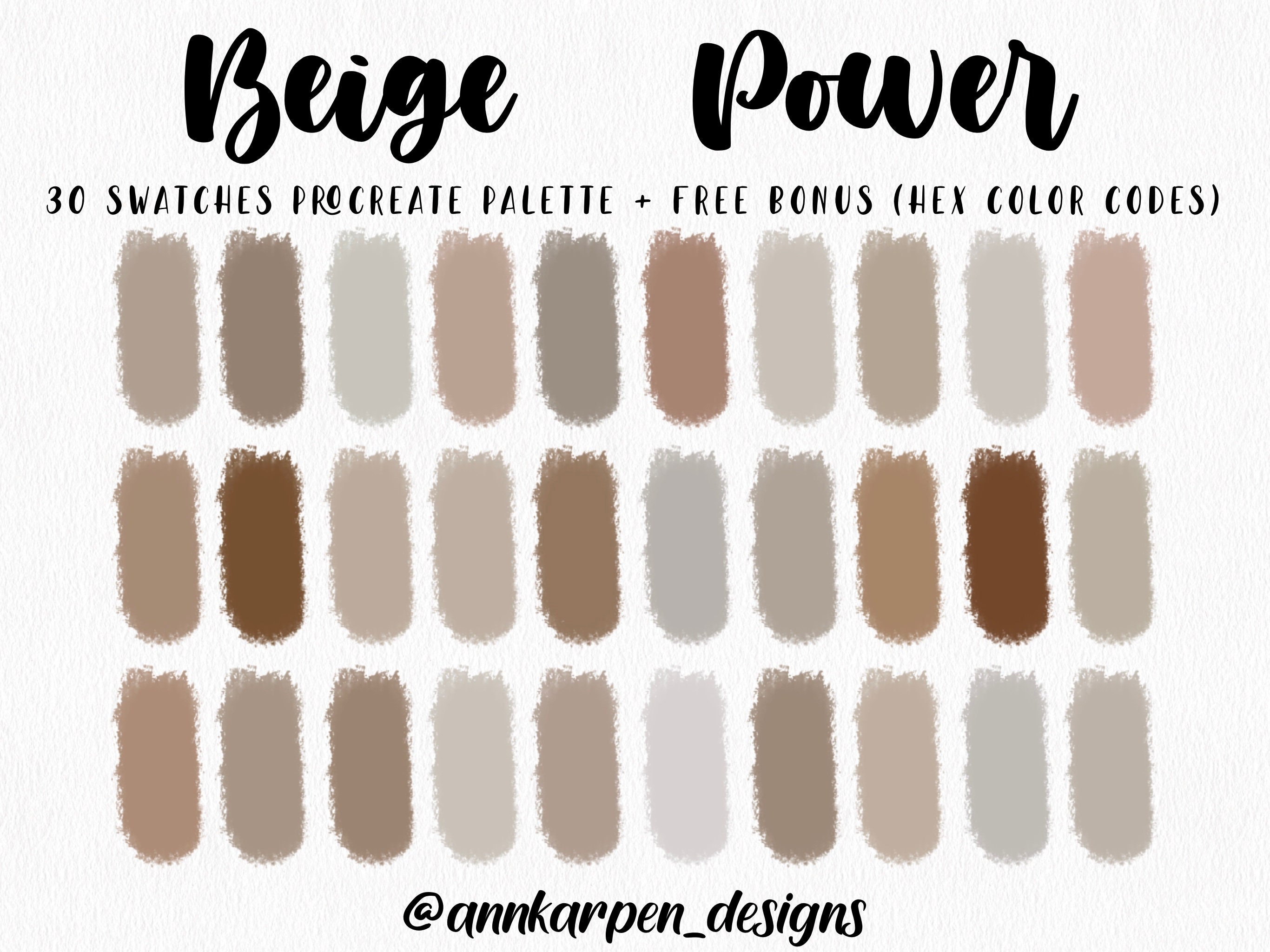 Beige Power Procreate Palette, 30 HEX Handpicked Colors, Instant ...