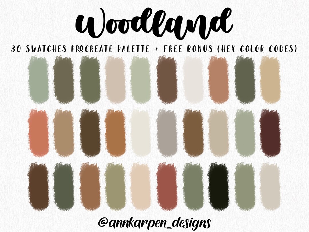 Woodland Procreate Palette 30 HEX Handpicked Colors, Instant Digital Download iPad Pro App Art ...