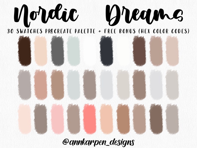 Nordic Dreams Procreate Palette, 30 HEX Handpicked Colors, Instant ...