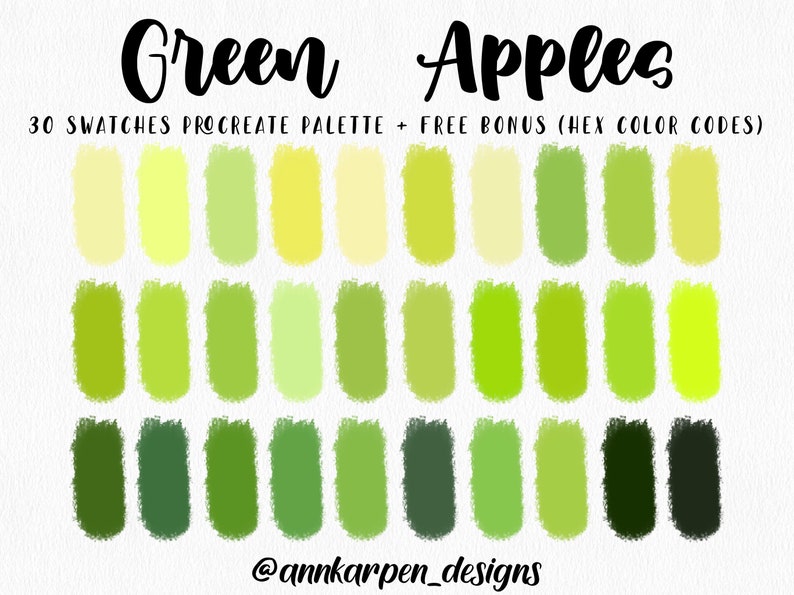 Green Apples Procreate Palette, 30 HEX Color Codes, Instant Digital ...