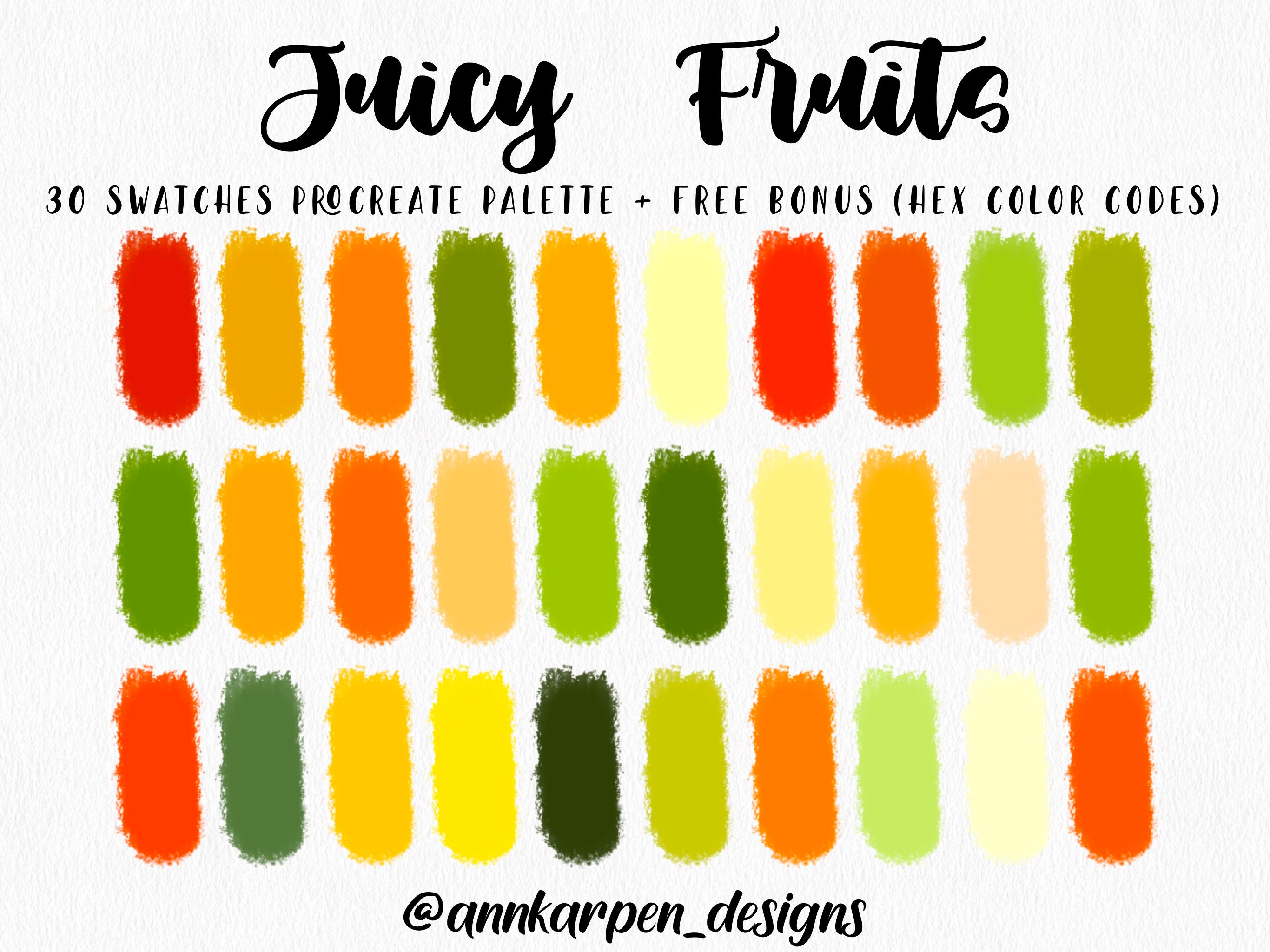 Juicy Fruits Procreate Palette, 30 HEX Color Codes, Instant Digital ...