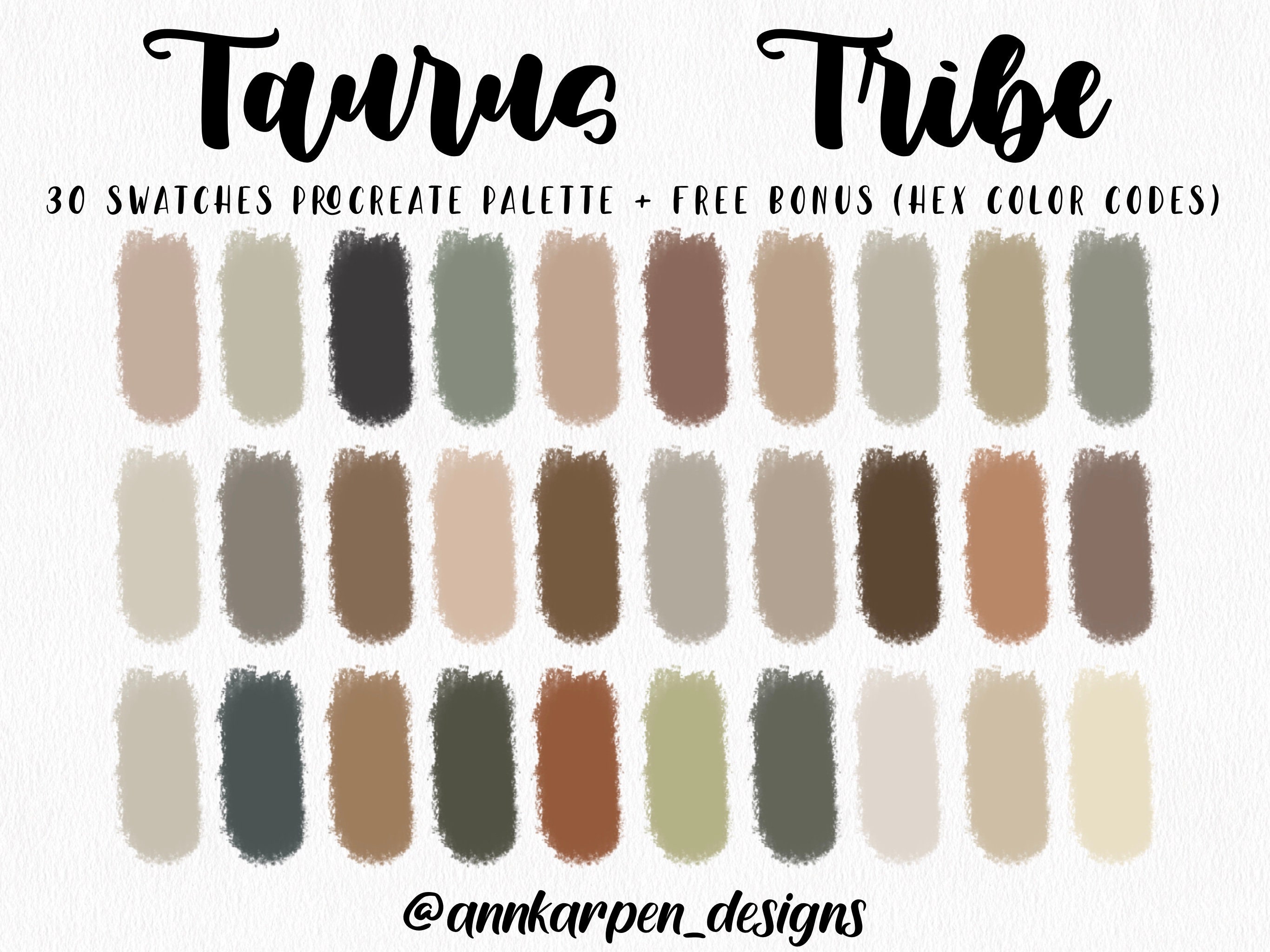 Taurus Tribe Procreate Palette, 30 HEX Color Codes, Instant Digital ...