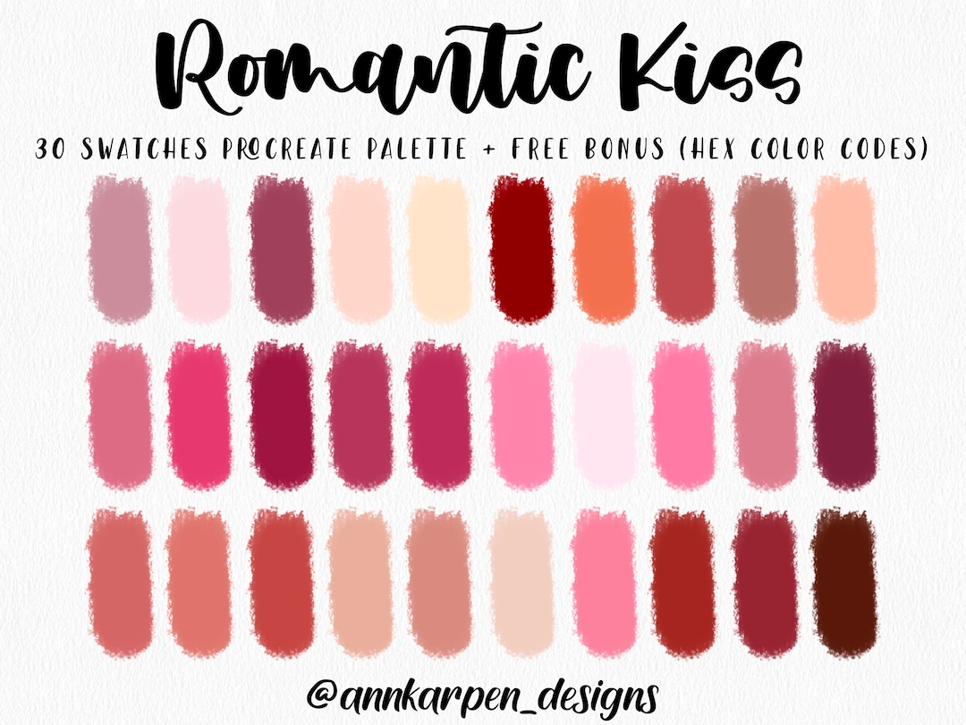 Romantic Kiss Procreate Palette, 30 HEX Color Codes, Instant Digital ...