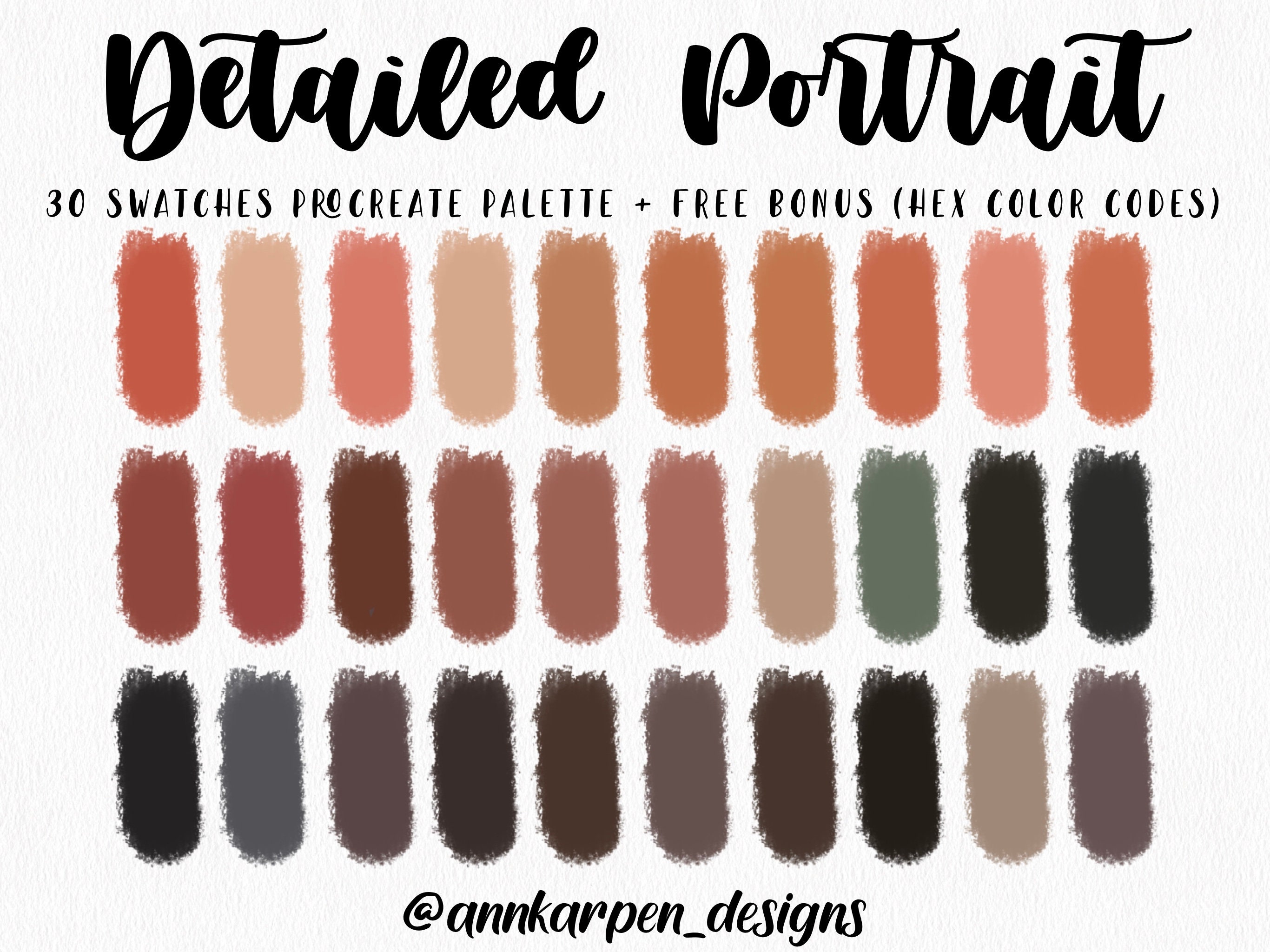 Detailed Portrait Procreate Palette, 30 HEX Color Codes, Instant ...