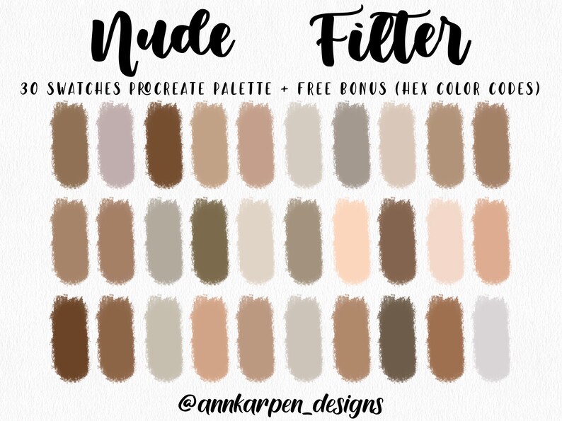 Nude Filter Procreate Palette 30 Hex Color Codes Instant Etsy