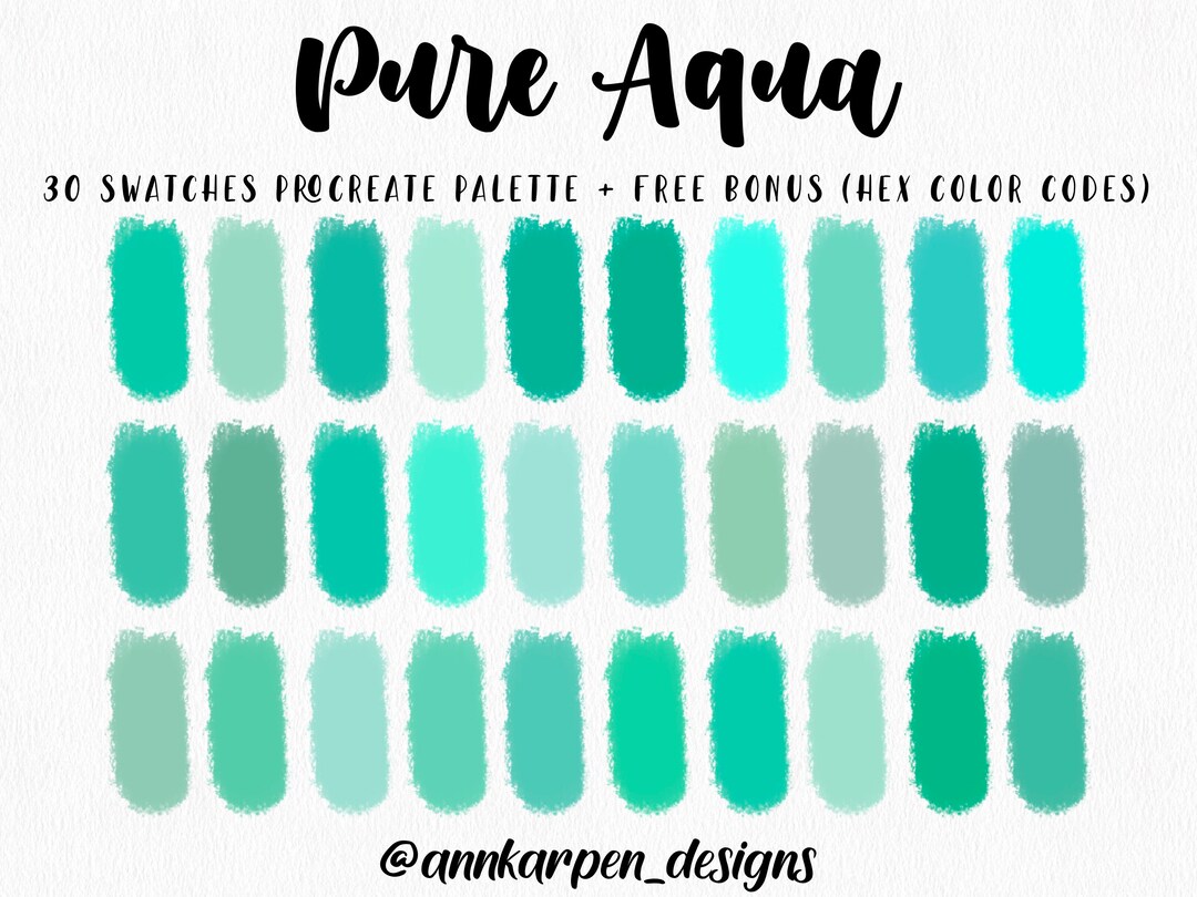Pure Aqua Procreate Palette, 30 HEX Color Codes, Instant Digital ...