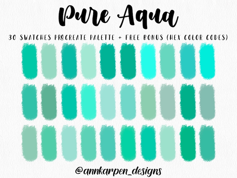 Pure Aqua Procreate Palette, 30 HEX Color Codes, Instant Digital ...