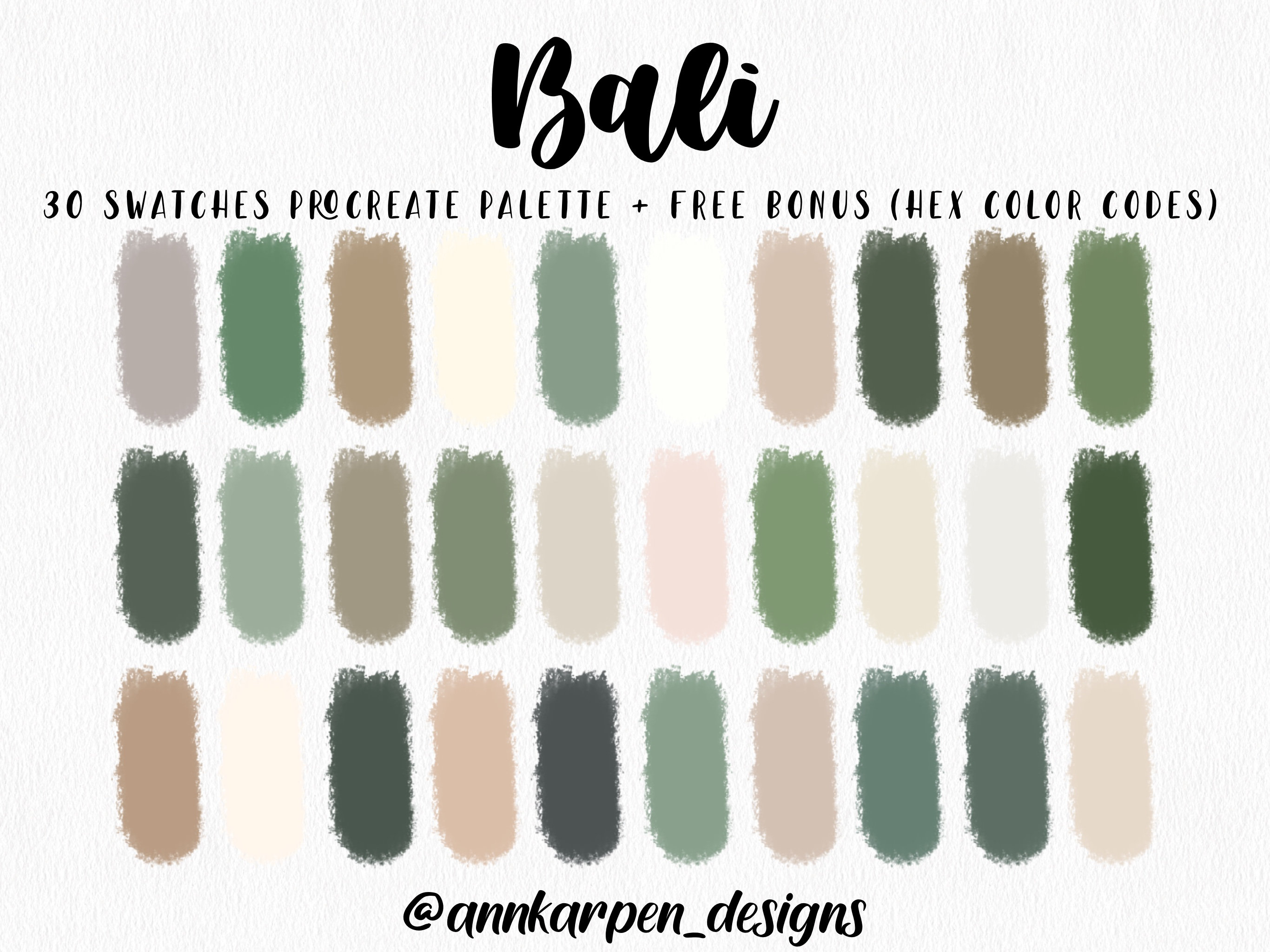 Bali Procreate Palette, 30 HEX Color Codes, Instant Digital Download ...