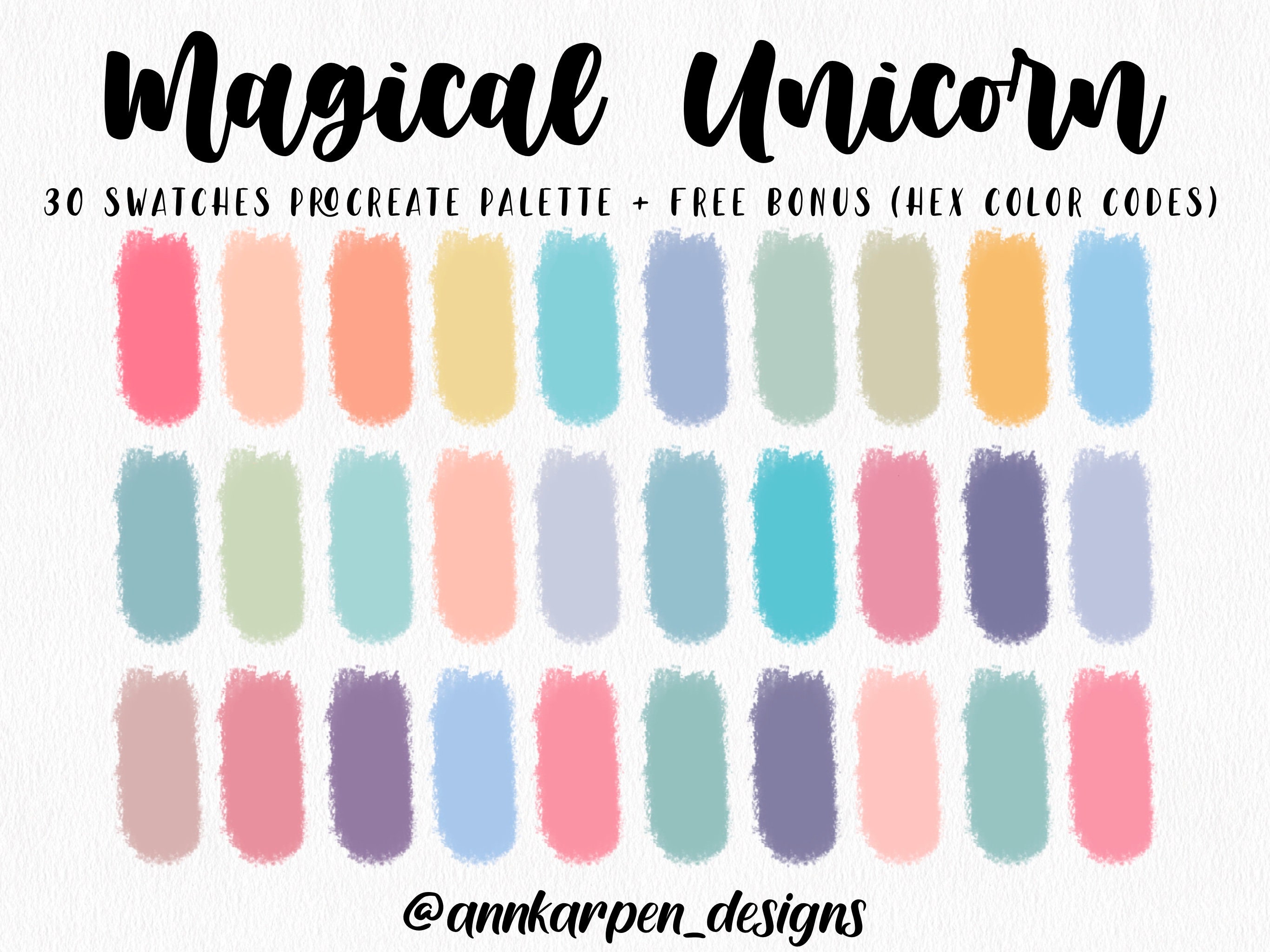 Magical Unicorn Procreate Palette, 30 HEX Codes, Good Notes, Digital ...