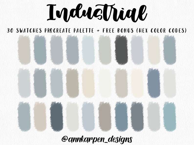 Industrial Procreate Palette, 30 HEX Color Codes, Instant Digital ...