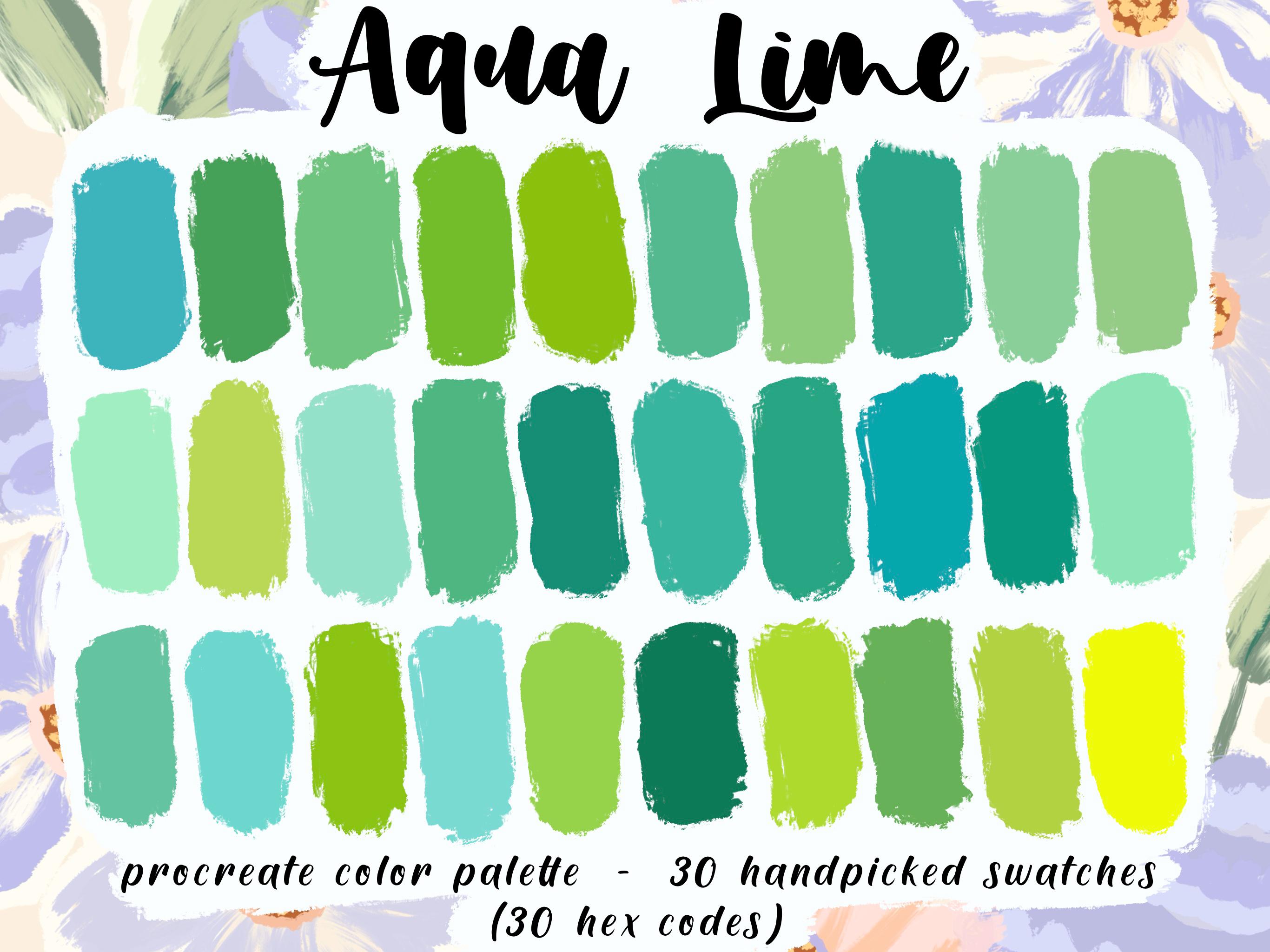 Aqua Lime - Procreate Palette, 30 HEX Codes, Instant Download, iPad ...