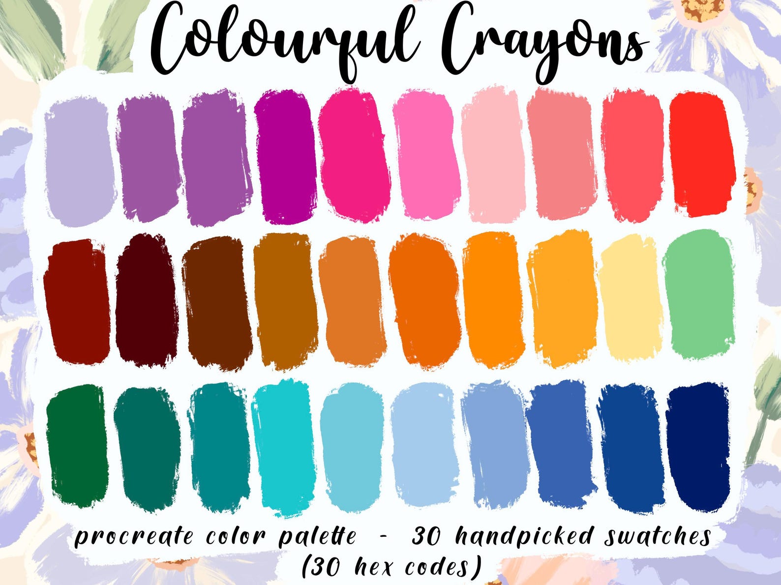 Colourful Crayons Procreate Palette, 30 HEX Color Codes, Good Notes ...