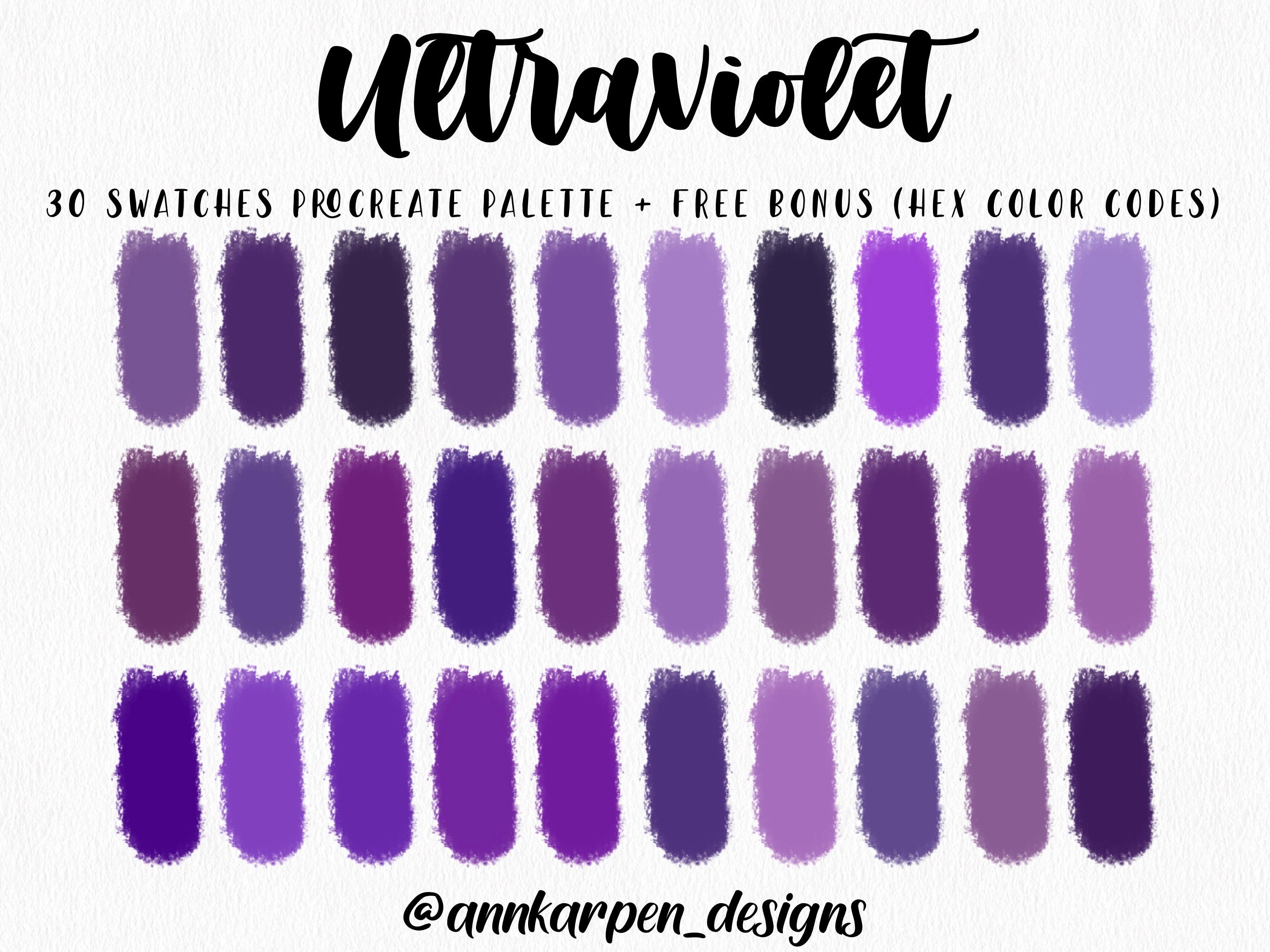 Ultraviolet Procreate Palette 30 HEX Color Codes Instant Digital 