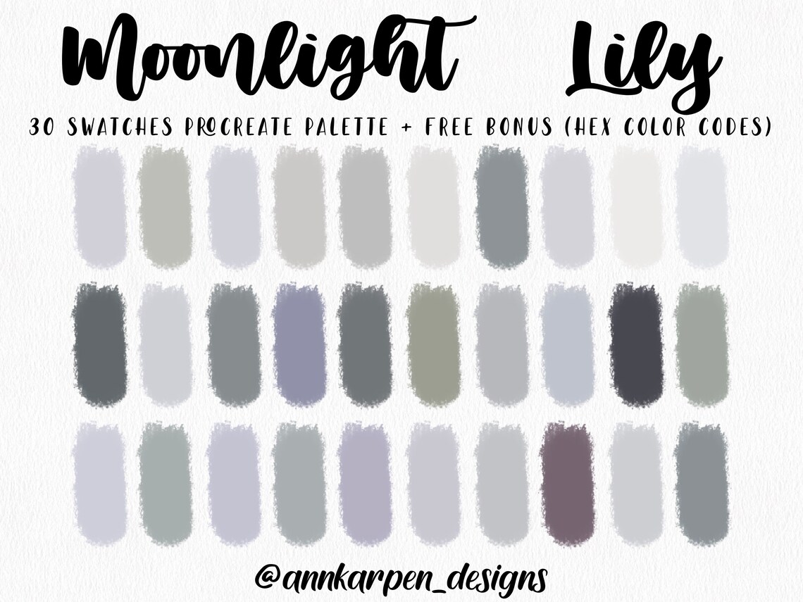Moonlight Lily Procreate Palette 30 HEX Handpicked Colors, Instant ...