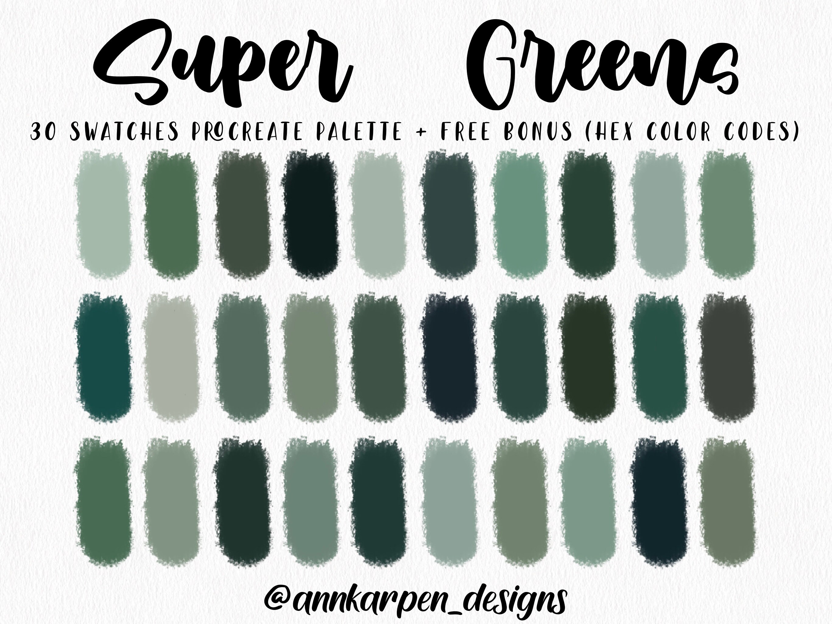 Super Greens Procreate Palette, 30 HEX Handpicked Colors, Instant ...