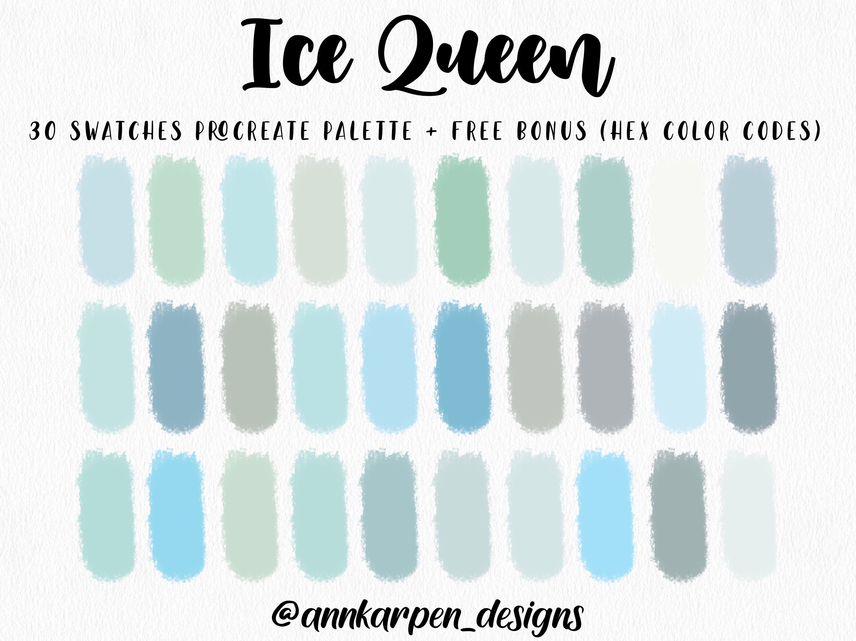Ice Queen Procreate Palette, 30 HEX Color Codes, Instant Digital ...