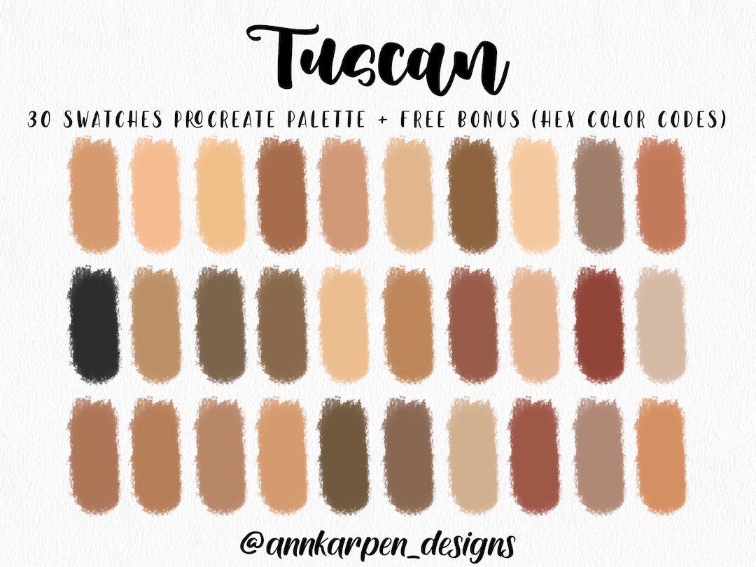 Tuscan Procreate Palette, 30 HEX Color Codes, Instant Digital Download ...