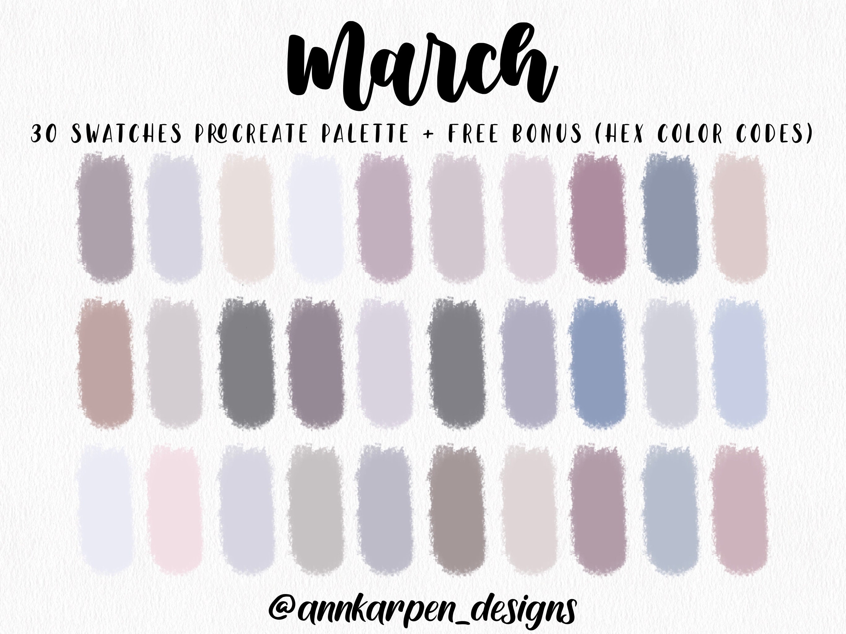 March Procreate Palette, 30 HEX Color Codes, Instant Digital Download ...