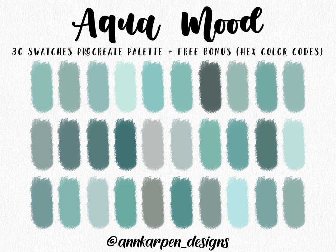 Aqua Mood Procreate Palette, 30 HEX Color Codes, Instant Digital ...