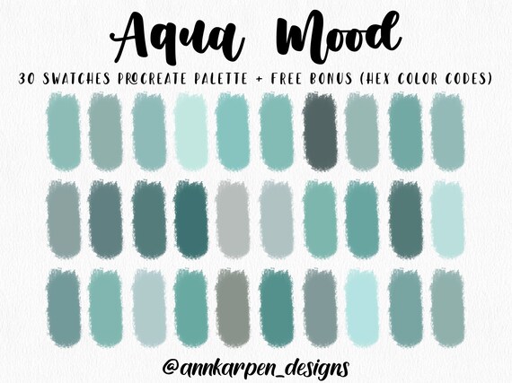 Aqua Mood Procreate Palette 30 HEX Color Codes Instant - Etsy