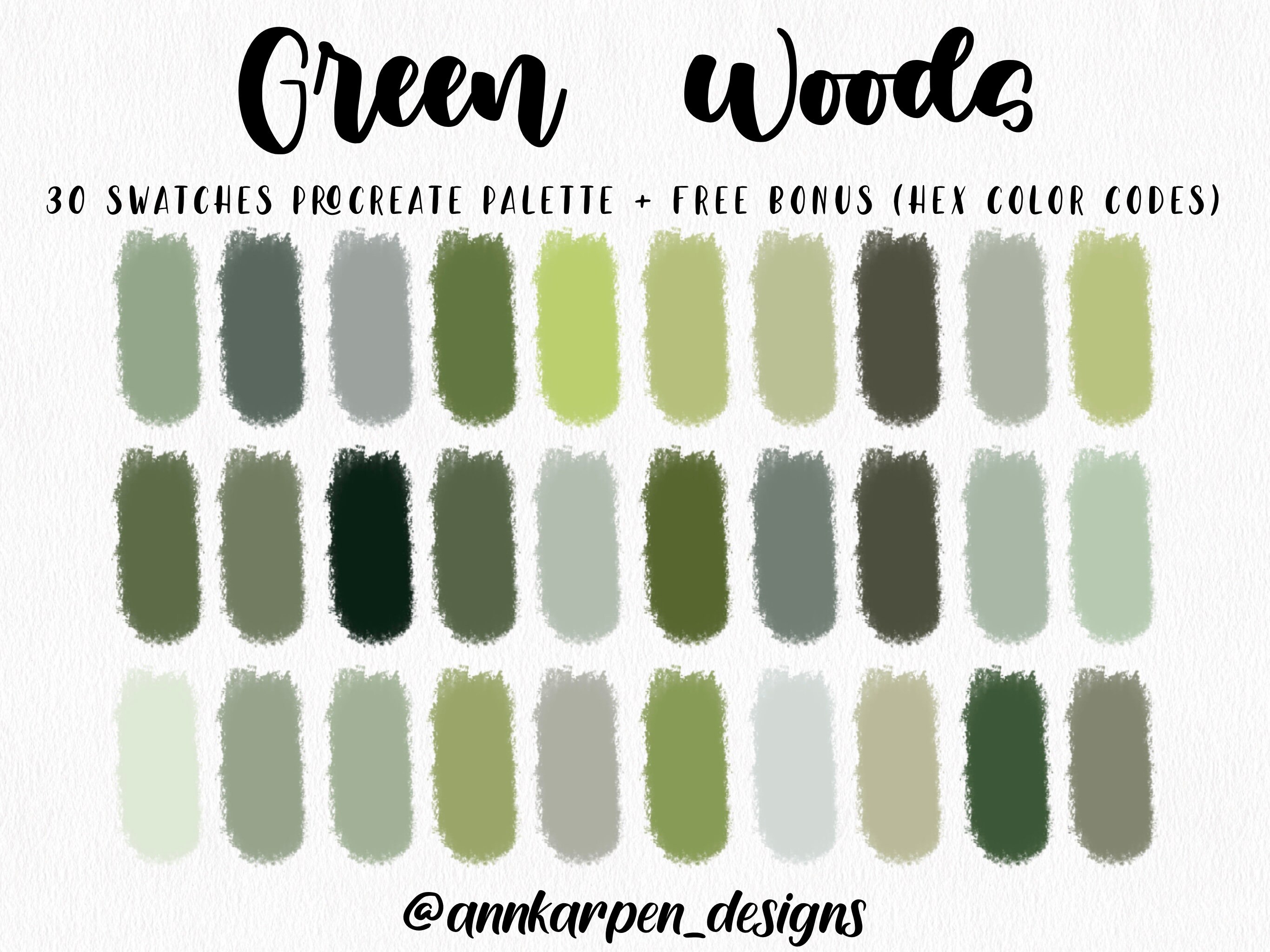 Green Woods Procreate Palette, 30 HEX Color Codes, Instant Digital ...