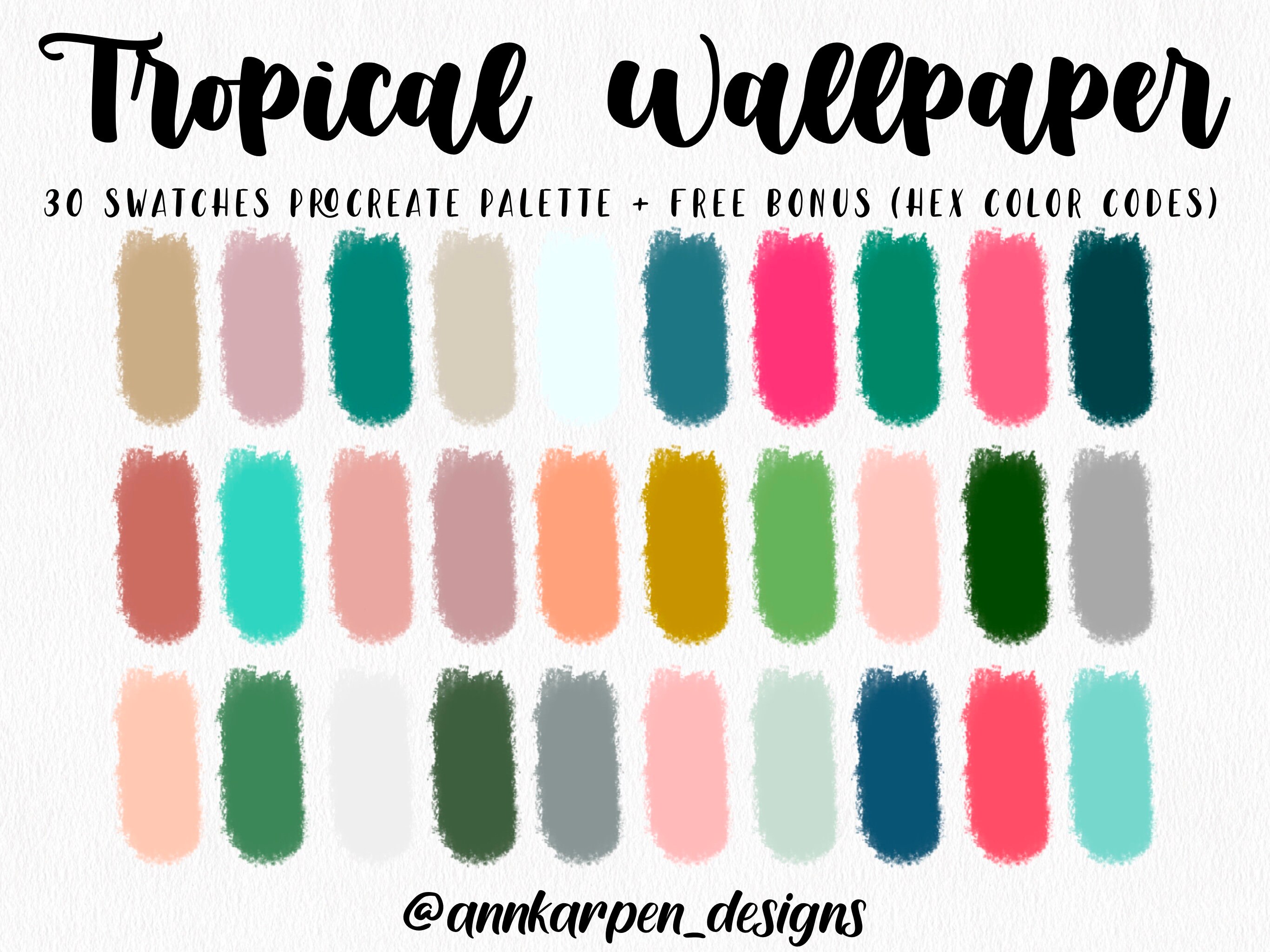 Tropical Wallpaper Procreate Palette, 30 HEX Color Codes, Instant ...