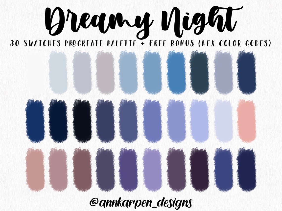 Dreamy Night Procreate Palette 30 Colors, Blue Sky Palette, Instant ...