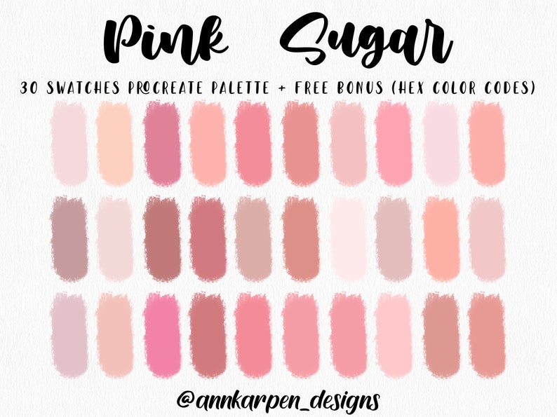 Pink Sugar Procreate Palette, 30 HEX Color Codes, Instant Digital ...
