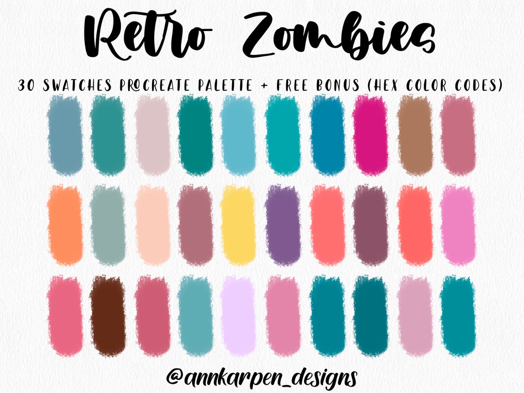Retro Zombies Procreate Palette, 30 HEX Color Codes, Pastel Color ...