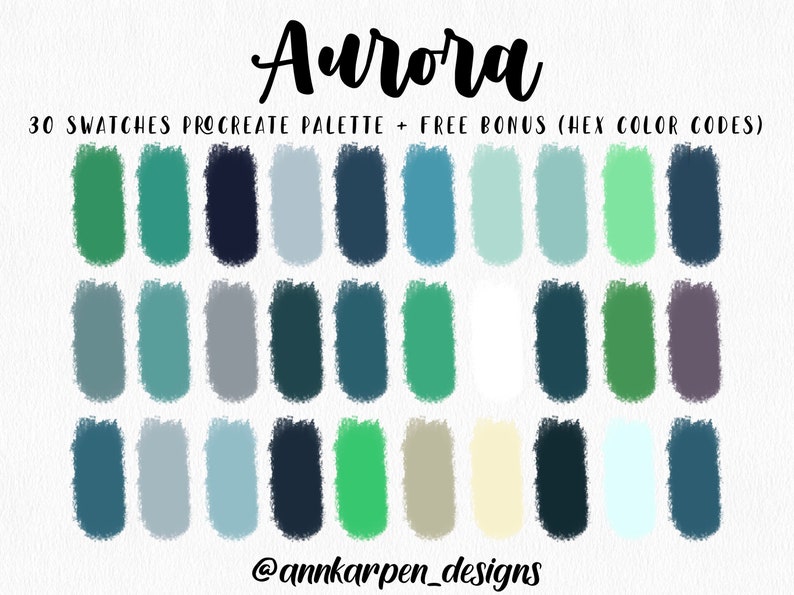 Aurora Procreate Palette, 30 HEX Handpicked Colors, Instant Digital ...