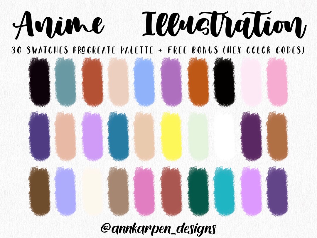 Anime Illustration Procreate Palette 30 HEX Handpicked Colors, Instant ...