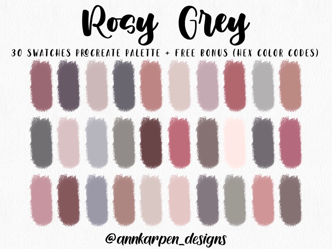 Rosy Grey Procreate Palette, 30 HEX Color Codes, Instant Digital ...